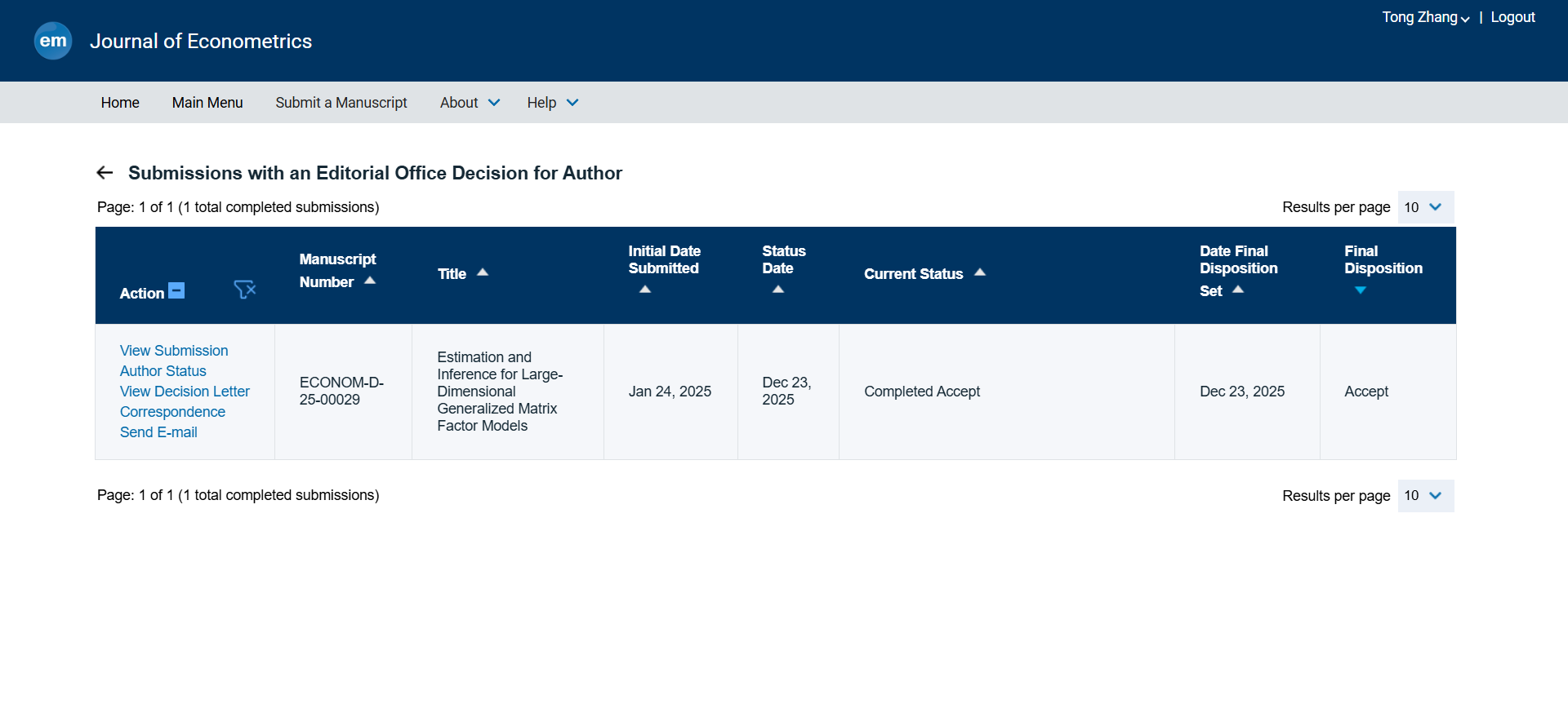 我校博士生张彤科研成果被计量经济学顶刊JOE接收